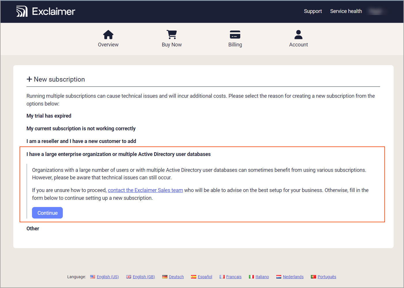 Create new subscription – Exclaimer Knowledge Base